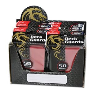 1 box bcw premium red double matte deck guard sleeves for collectable gaming cards like magic the gathering mtg, pokemon, yu-gi-oh!, & more.