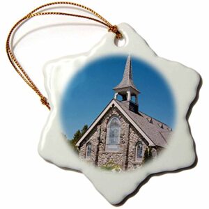 3dRose USA, Michigan, Mackinac Island, Cadotte Ave, Stone Church Snowflake Ornament