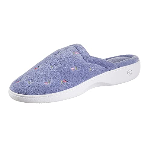 isotoner womens Terry slip Clog With Memory Foam for Indoor/Outdoor Comfort Slip on Slipper, Periwinkle Scalloped, 6.5-7 US