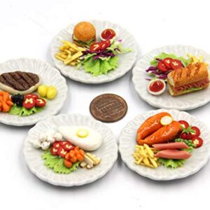 Lovely Mixed 5 Assorted Dollhouse Miniature Food,Tiny Food for Collectibles, Berger Breakfast and Beefsteak SalmonSteak