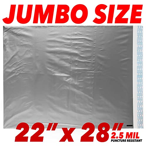 22x28 Jumbo Self-Seal Poly Mailer Bags 2.5 Mil (10 Pack Silver)