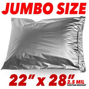 22x28 Jumbo Self-Seal Poly Mailer Bags 2.5 Mil (10 Pack Silver)