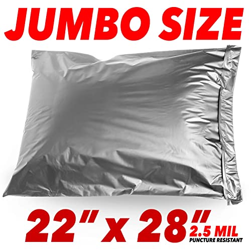 22x28 Jumbo Self-Seal Poly Mailer Bags 2.5 Mil (10 Pack Silver)