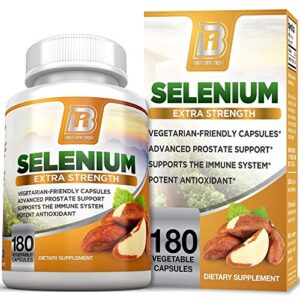 BRI Nutrition Selenium - Natural Antioxidant Supplements Helps to Fortify Immune System, Maintain Heart Health & Combat Free Radical Damage - 200mcg, 180 Vegetable Cellulose Capsules