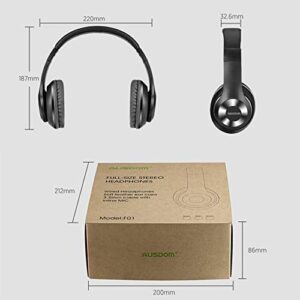 Ausdom Kids Headphones Lightweight Over-Ear Wired HiFi Stereo Headphones with Built-in Mic Comfortable Leather Earphones- Black