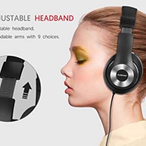 Ausdom Kids Headphones Lightweight Over-Ear Wired HiFi Stereo Headphones with Built-in Mic Comfortable Leather Earphones- Black