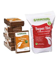 gardeners supply company compost starter accelerator success kit | outdoor organic pile & yard waste composting booster for faster decomposition | includes hot compost starter & 7 coir potting mix