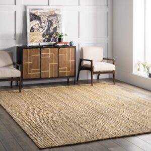 nuloom rigo hand woven farmhouse jute area rug, 4' x 6', natural