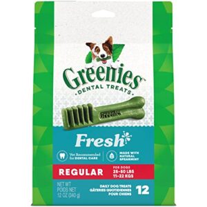 greenies regular natural dog dental care chews oral health dog treats fresh flavor, 12 oz. pack (12 treats)