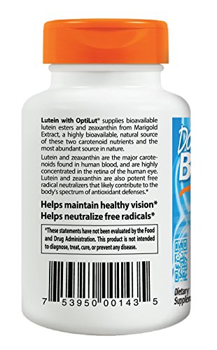 Doctor's Best Lutein with OptiLut, Non-GMO, Vegan, Gluten Free, Soy Free, Eye Health, 10 mg, 120 Veggie Caps