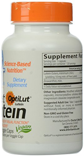 Doctor's Best Lutein with OptiLut, Non-GMO, Vegan, Gluten Free, Soy Free, Eye Health, 10 mg, 120 Veggie Caps