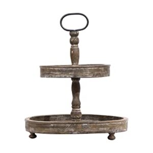 Creative Co-Op Distressed Brown Wood Metal Handle Two-Tier Tray 15 x 15 Inch