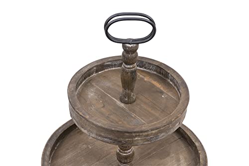 Creative Co-Op Distressed Brown Wood Metal Handle Two-Tier Tray 15 x 15 Inch