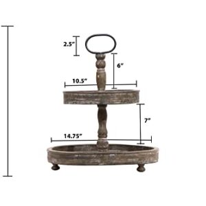 Creative Co-Op Distressed Brown Wood Metal Handle Two-Tier Tray 15 x 15 Inch