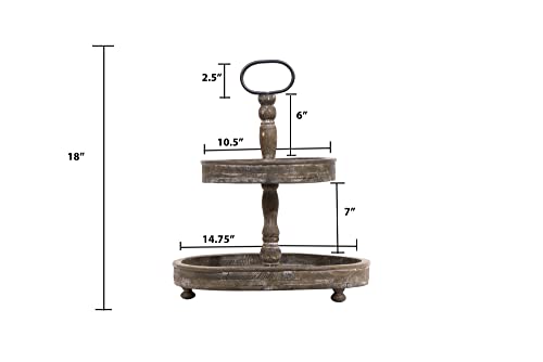 Creative Co-Op Distressed Brown Wood Metal Handle Two-Tier Tray 15 x 15 Inch