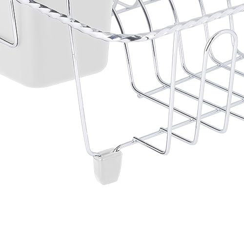 Kitchen Details 3 Piece Twisted Chrome Dish Drying Rack | Cutlery Basket | Drain Tray | Countertop | Sink | White