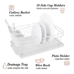 Kitchen Details 3 Piece Twisted Chrome Dish Drying Rack | Cutlery Basket | Drain Tray | Countertop | Sink | White