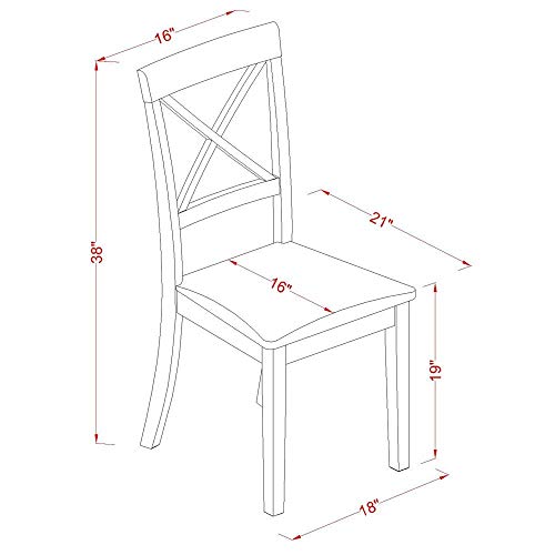 East West Furniture BOC-Cap-W Dining Room Cross Back Solid Wood Seat Chairs, Set of 2, Cappuccino