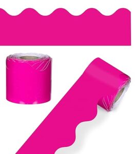 carson dellosa 36 ft scalloped hot pink bulletin board borders, classroom borders for bulletin board, white board, cork board, locker, and classroom décor, bulletin board trim