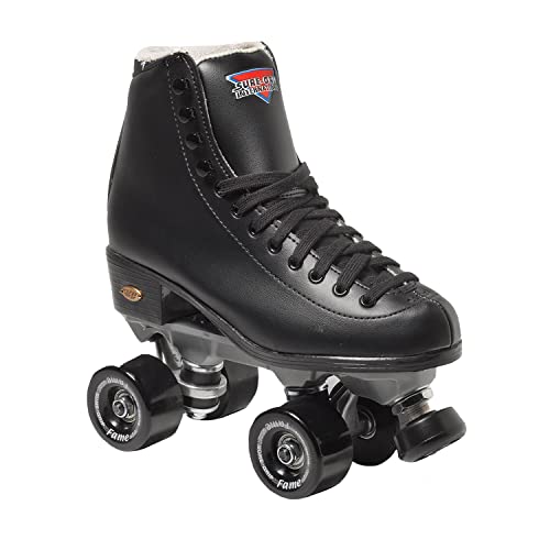 Sure Grip Fame Men & Women Premium Roller Skates Black Leatherette | Stylish Skates for Indoors - Double Structure, Stronger Grip, Extra Long Laces - Suitable for Beginners