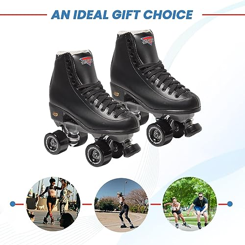 Sure Grip Fame Men & Women Premium Roller Skates Black Leatherette | Stylish Skates for Indoors - Double Structure, Stronger Grip, Extra Long Laces - Suitable for Beginners