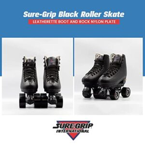 Sure Grip Fame Men & Women Premium Roller Skates Black Leatherette | Stylish Skates for Indoors - Double Structure, Stronger Grip, Extra Long Laces - Suitable for Beginners