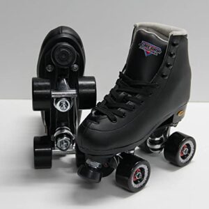 Sure Grip Fame Men & Women Premium Roller Skates Black Leatherette | Stylish Skates for Indoors - Double Structure, Stronger Grip, Extra Long Laces - Suitable for Beginners