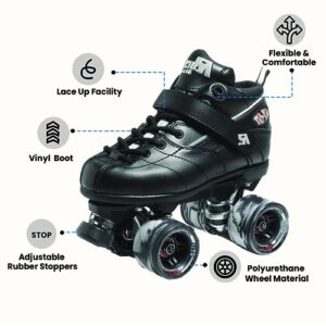 Sure Grip Rock GT50 Black Roller Skates | Stylish Indoor Skates for Men & Women | Nylon Composite with 62mm Swirl Wheels & ABEC-5 Bearings - Solid, Comfortable and Lightweight (8.5 Pounds)