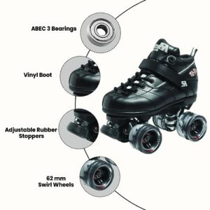 Sure Grip Rock GT50 Black Roller Skates | Stylish Indoor Skates for Men & Women | Nylon Composite with 62mm Swirl Wheels & ABEC-5 Bearings - Solid, Comfortable and Lightweight (8.5 Pounds)