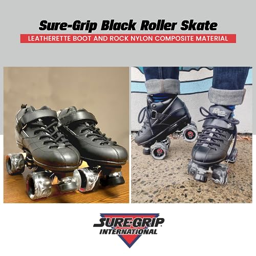 Sure Grip Rock GT50 Black Roller Skates | Stylish Indoor Skates for Men & Women | Nylon Composite with 62mm Swirl Wheels & ABEC-5 Bearings - Solid, Comfortable and Lightweight (8.5 Pounds)