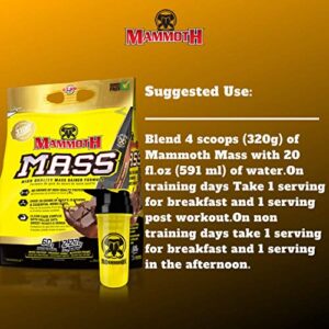 MAMMOTH MASS: Weight Gainer, High Calorie Protein Powder Workout Smoothie Shake, Meal Replacement, Low Sugar, Whey Isolate Concentrate, Casein Protein Blend, Weight Training, High Protein (Chocolate, 5lb)