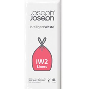 Joseph Joseph Intelligent IW2 Bin Liners Custom Fit Bags for Food Waste Caddy 1 Gallon / 4 Liter 100% Compostable, 50 Count (Pack of 1), Clear