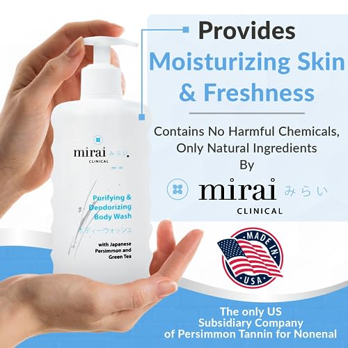 Mirai Clinical Body Wash for Strong Body Odor - Renewing Body Purifying & Deodorizing with Natural Persimmon & Green Tea Extracts - Nonenal Body Odor Eliminator for Women & Men - 500ml