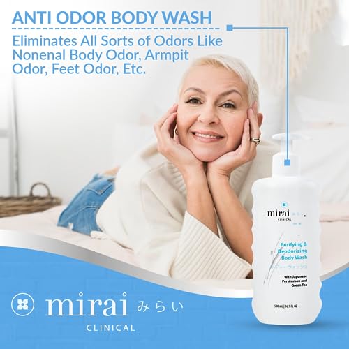 Mirai Clinical Body Wash for Strong Body Odor - Renewing Body Purifying & Deodorizing with Natural Persimmon & Green Tea Extracts - Nonenal Body Odor Eliminator for Women & Men - 500ml