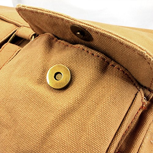 GEARONIC Men Women Vintage Canvas Leather Tote Satchel College Military Shoulder Messenger Sling Crossbody Hiking Bag Backpack For Toiletry Gym Travel Work Laptop-Khaki