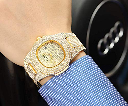 FANMIS Unisex Luxury Crystal Diamond Watches Silver Gold Fashion Quartz Analog Watch Stainless Steel Band Bracelet Big Face Women's Men's