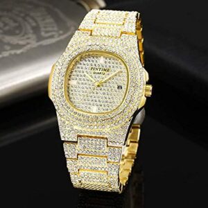 FANMIS Unisex Luxury Crystal Diamond Watches Silver Gold Fashion Quartz Analog Watch Stainless Steel Band Bracelet Big Face Women's Men's