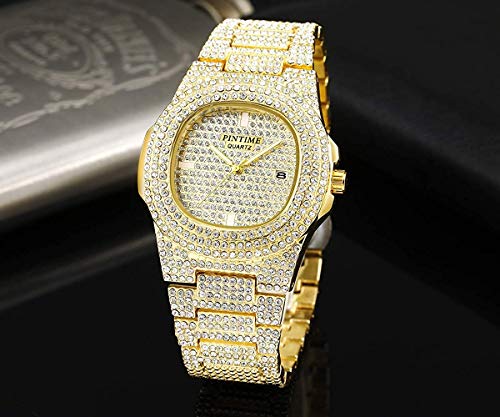 FANMIS Unisex Luxury Crystal Diamond Watches Silver Gold Fashion Quartz Analog Watch Stainless Steel Band Bracelet Big Face Women's Men's