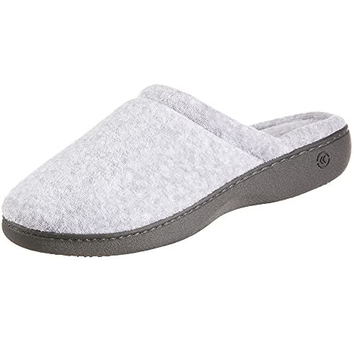 isotoner Women's Terry Slip On Clog Slipper with Memory Foam for Indoor/Outdoor Comfort, Heather Grey Rounded, 9.5-10