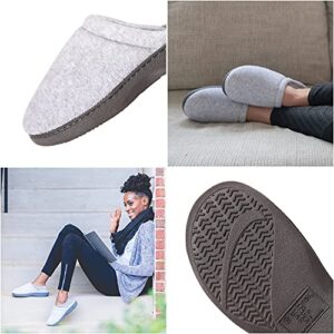 isotoner Women's Terry Slip On Clog Slipper with Memory Foam for Indoor/Outdoor Comfort, Heather Grey Rounded, 9.5-10