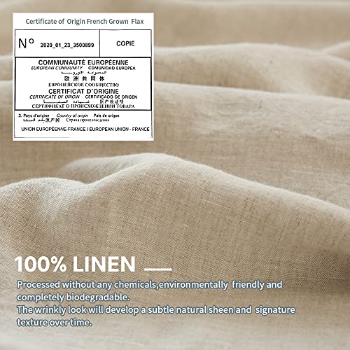 Simple&Opulence 100% Washed Linen Sheet Set-Queen Size-Natural France Flax Bed Sheet-4 Pcs Breathable,Ultra Soft,Farmhouse Bedding (1 Flat Sheet,1 Fitted Sheet,2 Pillowcases)-Embroidery Linen