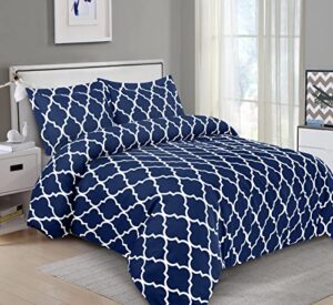 utopia bedding duvet cover king size set - 1 duvet cover with 2 pillow shams - 3 pieces comforter cover with zipper closure - ultra soft brushed microfiber, 104 x 90 inches (king, quatrefoil navy)