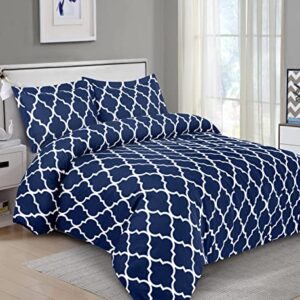 Utopia Bedding Duvet Cover King Size Set - 1 Duvet Cover with 2 Pillow Shams - 3 Pieces Comforter Cover with Zipper Closure - Ultra Soft Brushed Microfiber, 104 X 90 Inches (King, Quatrefoil Navy)