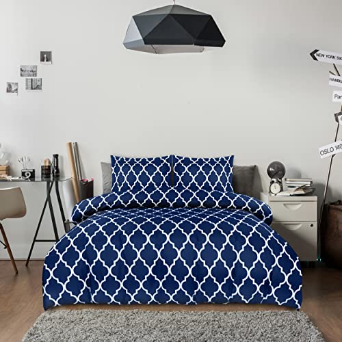 Utopia Bedding Duvet Cover King Size Set - 1 Duvet Cover with 2 Pillow Shams - 3 Pieces Comforter Cover with Zipper Closure - Ultra Soft Brushed Microfiber, 104 X 90 Inches (King, Quatrefoil Navy)