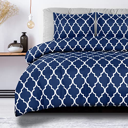 Utopia Bedding Duvet Cover King Size Set - 1 Duvet Cover with 2 Pillow Shams - 3 Pieces Comforter Cover with Zipper Closure - Ultra Soft Brushed Microfiber, 104 X 90 Inches (King, Quatrefoil Navy)