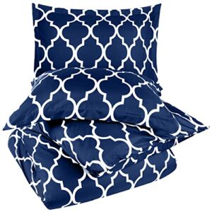 Utopia Bedding Duvet Cover King Size Set - 1 Duvet Cover with 2 Pillow Shams - 3 Pieces Comforter Cover with Zipper Closure - Ultra Soft Brushed Microfiber, 104 X 90 Inches (King, Quatrefoil Navy)