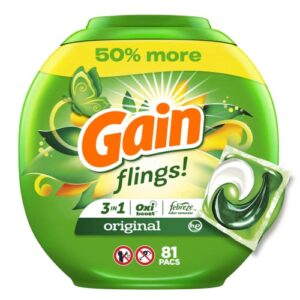 gain flings! laundry detergent soap pods, high efficiency (he), original scent, 81 count