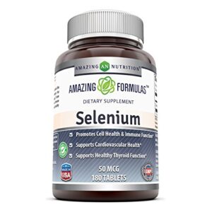 amazing formulas selenium * 50mcg natural selenium yeast * 180 tablets (non-gmo) per bottle  * promotes cell health, immune function, cardiovascular health and healthy thyroid function and