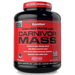 musclemeds carnivor mass anabolic beef protein gainer, strawberry, 6 pound