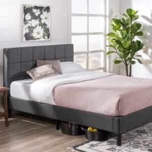 zinus lottie upholstered platform bed frame / mattress foundation / wood slat support / no box spring needed / easy assembly, grey, full